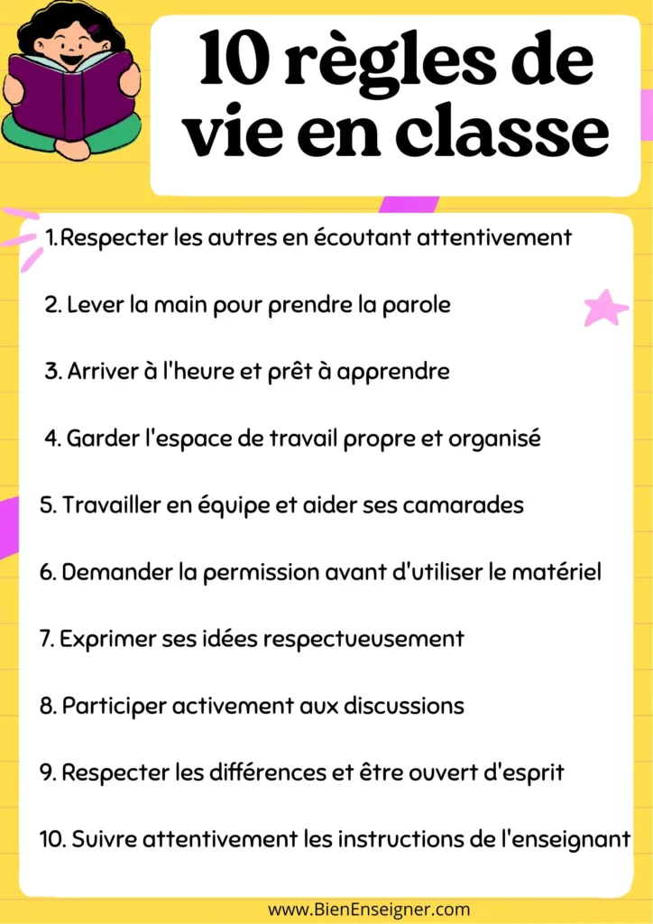 10 règles de vie en classe à imprimer