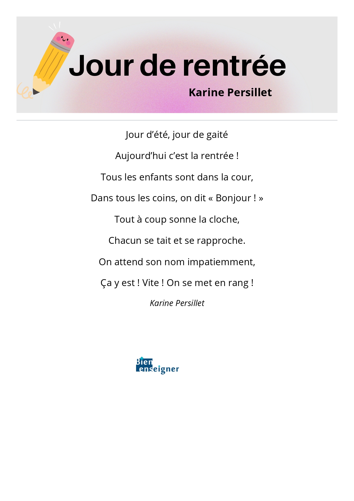 Poésie de rentrée CE2 à imprimer