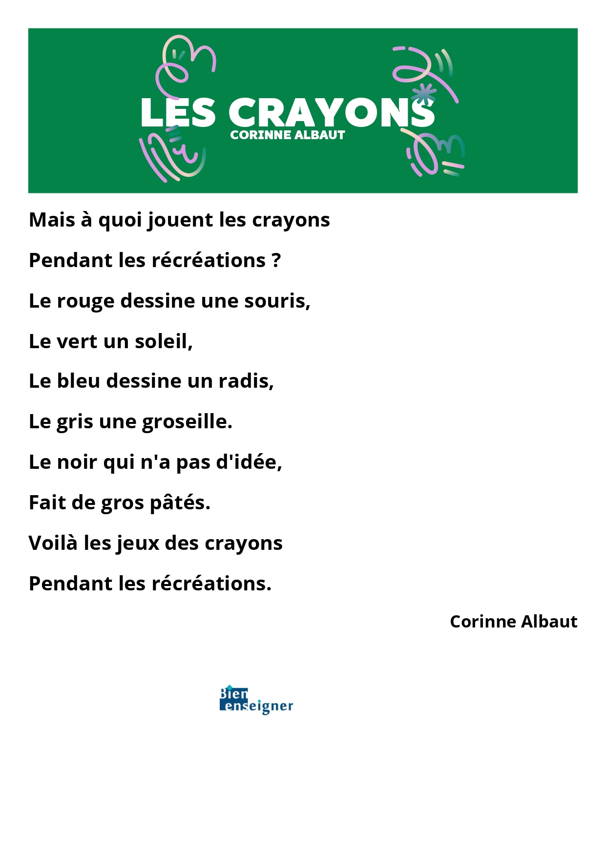 Poésie de rentrée CP à imprimer