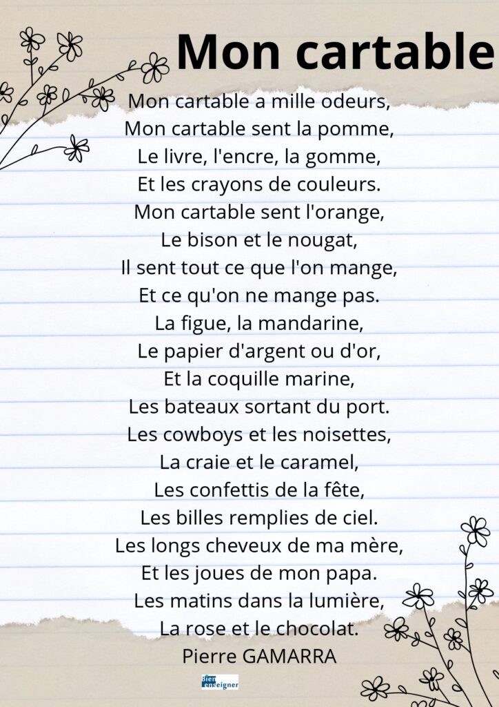 Poésie sur la rentrée CM1 et CM2 à imprimer